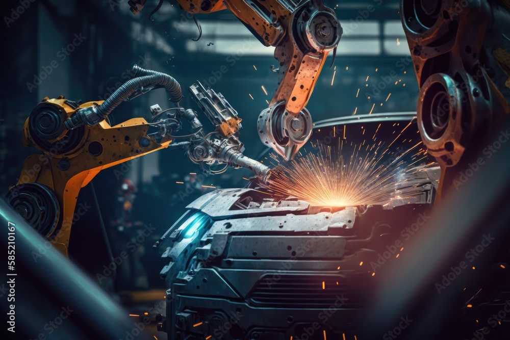 Mechanized welding industry robot arm for assembly in factory ...