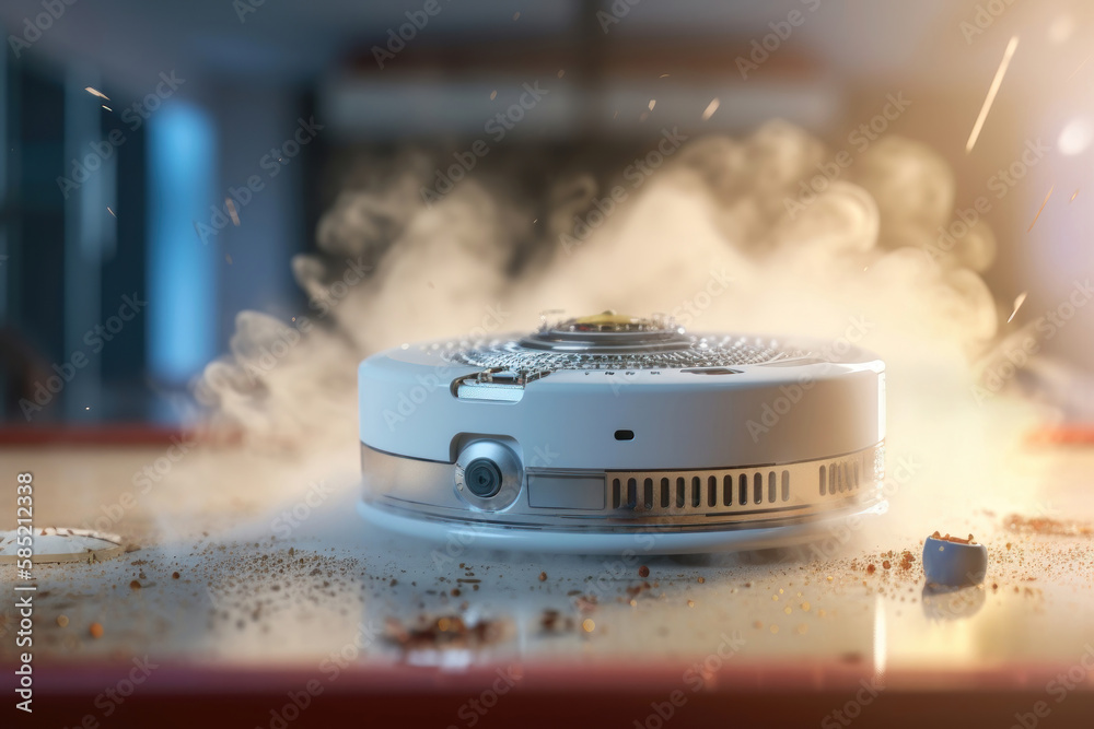 Smoke detector and fire alarm in action background. AI generated Stock ...