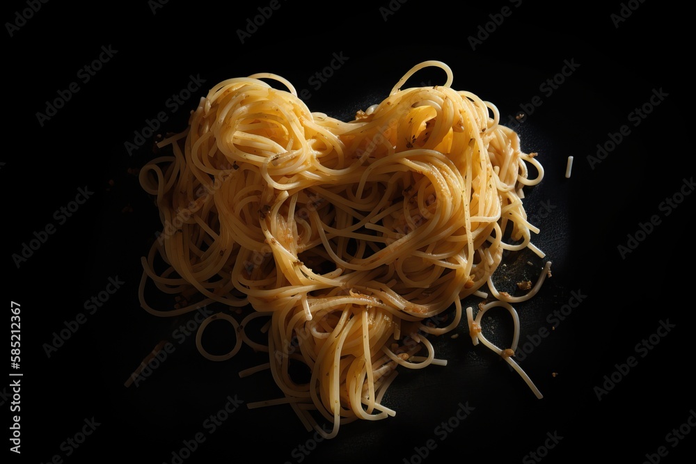 Spaghetti pasta heart love italian food on black background. AI ...