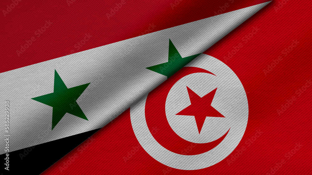 3D Rendering of two flags from Syrian Arab Republic and Islamic ...