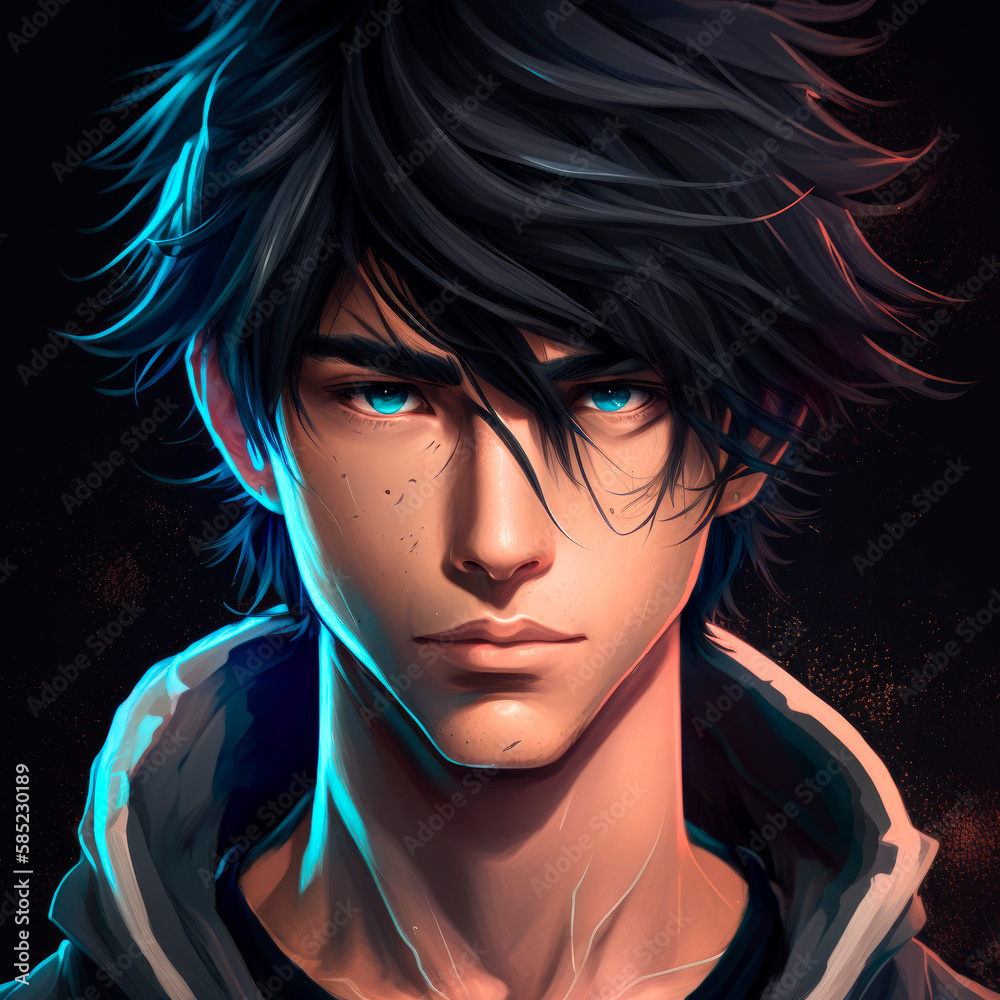 realistic anime portrait of a man Stock Illustration | Adobe Stock