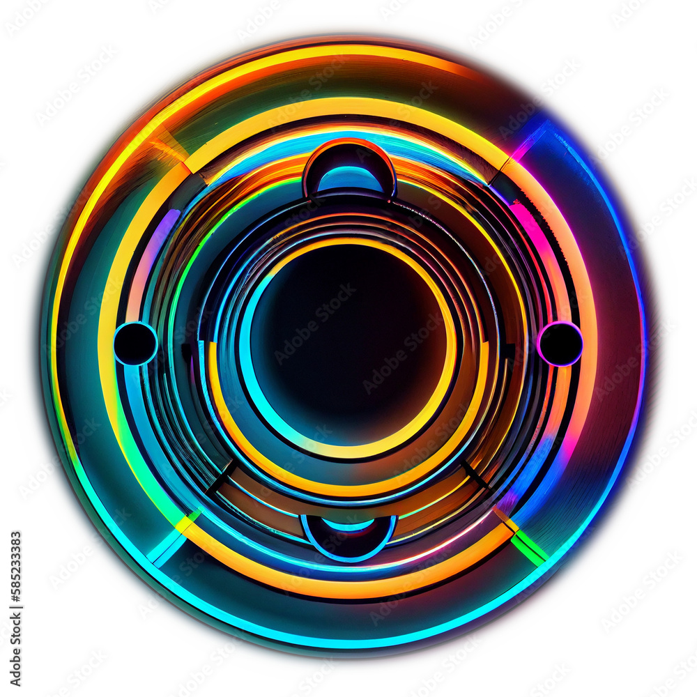Abstract high-tech illustration of a portal--swirling neon circles of ...