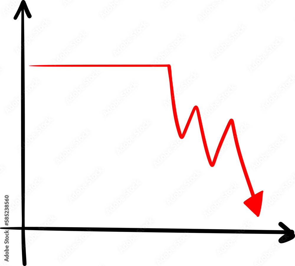 Vector drawing of a chart, graph,diagram of growth and falls.Red and ...