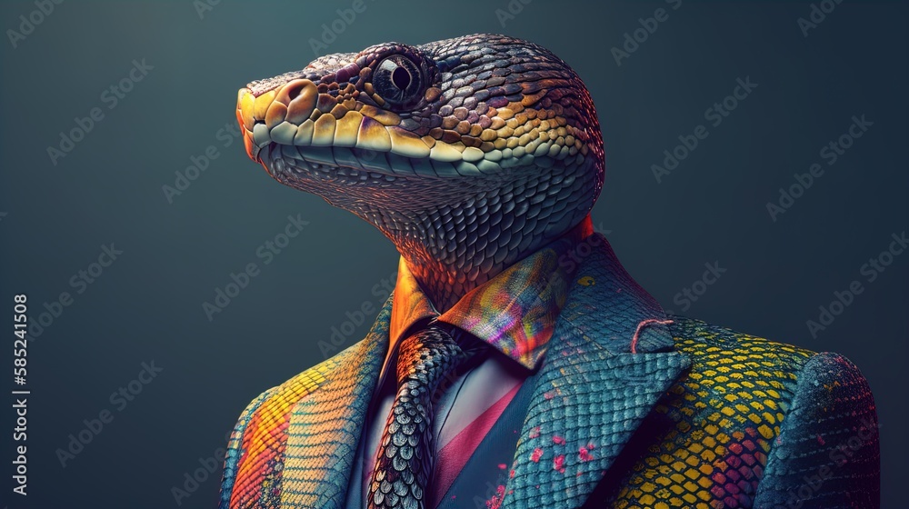 Snake in suit: Studio Shot of a Snake in Business clothes, Mixing ...