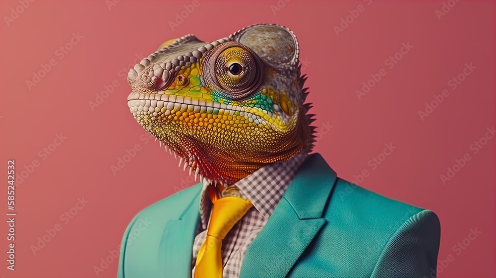 Chameleon in suit: Studio Shot of a Chameleon in Business clothes ...