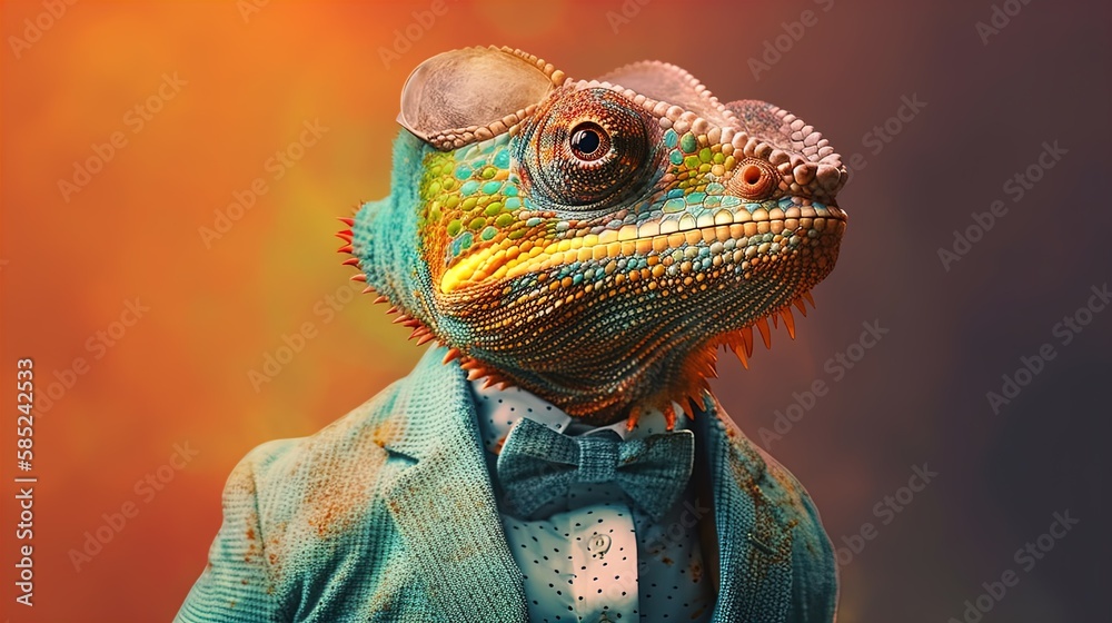 Chameleon in suit: Studio Shot of a Chameleon in Business clothes ...