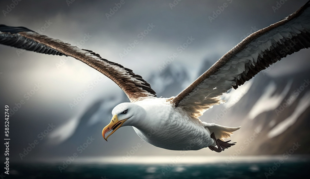 Flying seagull spreads wings mid air above water generated by AI Stock ...