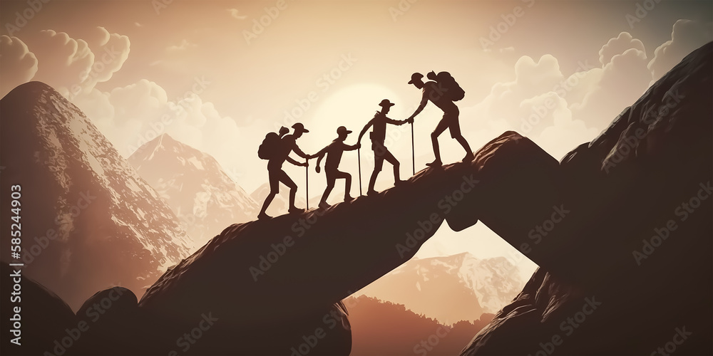 Hiking team people helping each other friend giving a helping hand ...