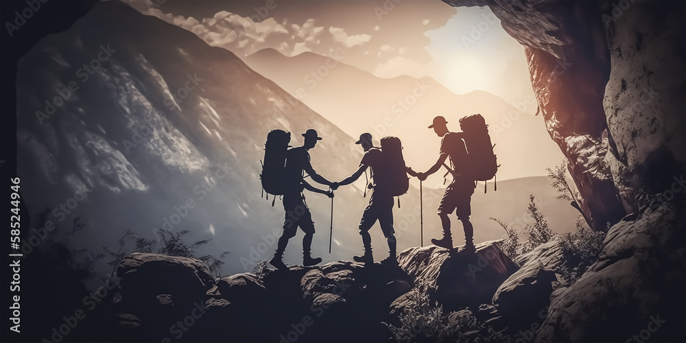 Hiking team people helping each other friend giving a helping hand ...