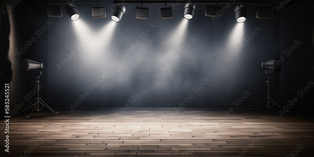 Stage in darkness, spotlight and limelight. The spotlight puts ...