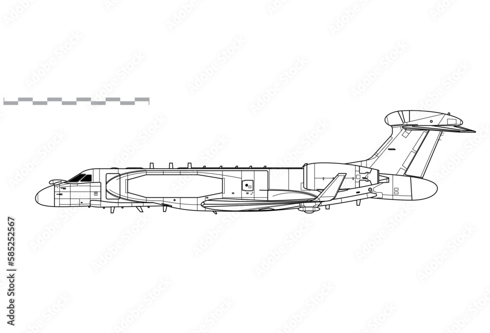 Gulfstream G550 CAEW, IAI EL/W-2085. Vector drawing of airborne early ...