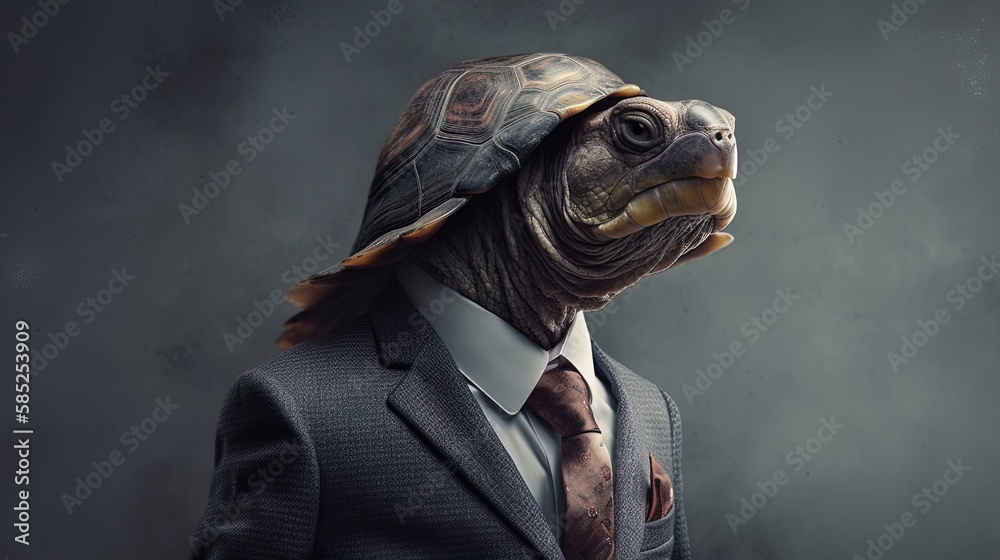 Turtle in suit: Studio Shot of a Turtle in Business clothes, Mixing Professional and Animal ...
