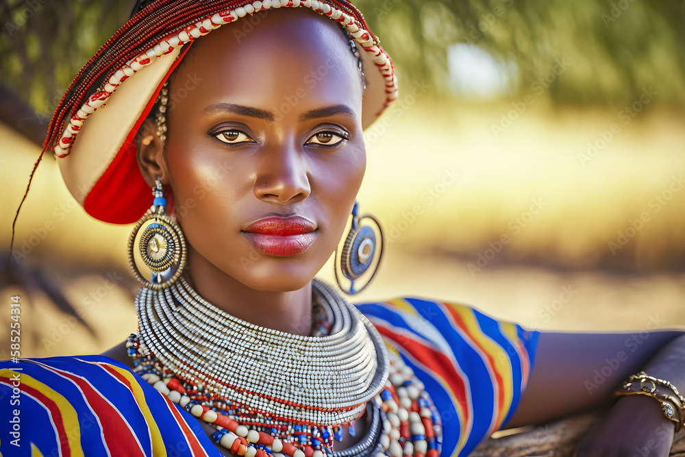 Portrait of a beautiful African woman in ethnic style. Neural network ...