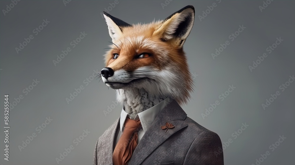 Fox in suit: Studio Shot of a Fox in Business clothes, Mixing ...