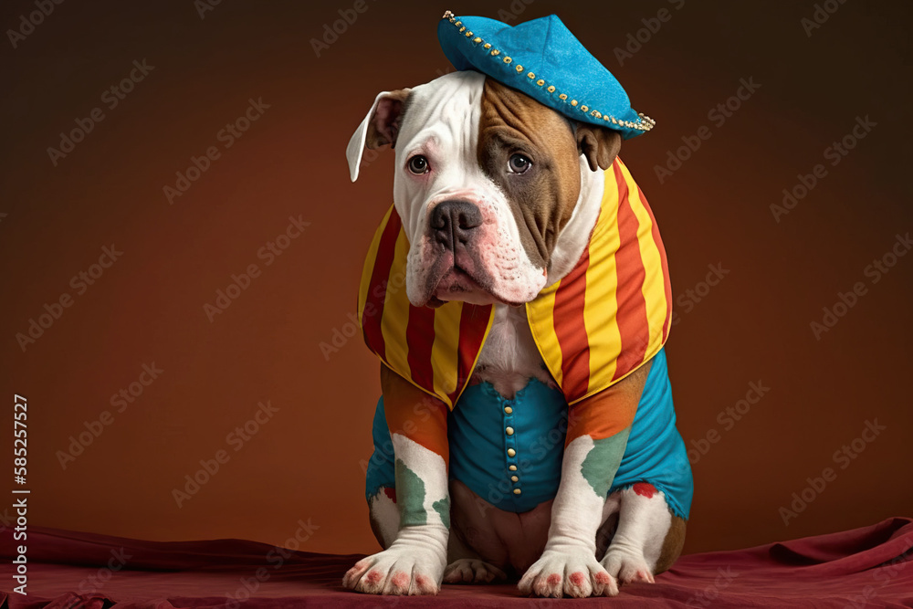 sad dog wearing clothes suffering in circus, created with Generative AI ...