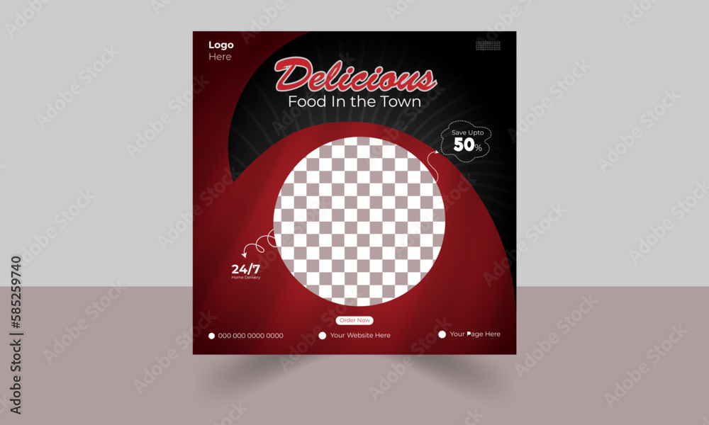 Food social media banner design template, Square size, fast food ...