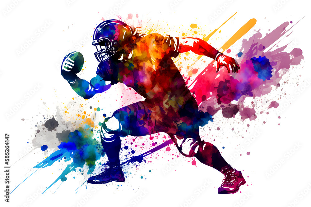 american football player man with multicolored paint splash, isolated ...