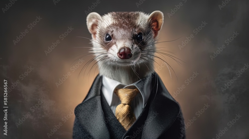 Weasel in suit: Studio Shot of a Weasel in Business clothes, Mixing ...
