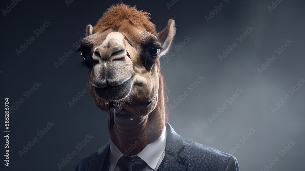 Camel in suit: Studio Shot of a Camel in Business clothes, Mixing ...