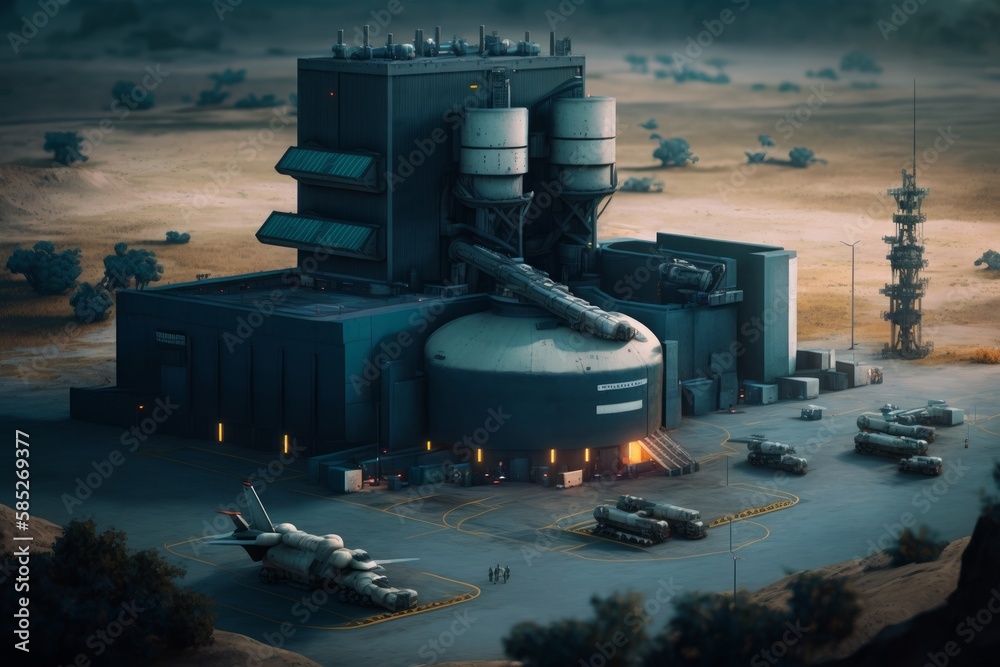 Besieged Future: AI-Generated Futuristic Military Base Illustration ...
