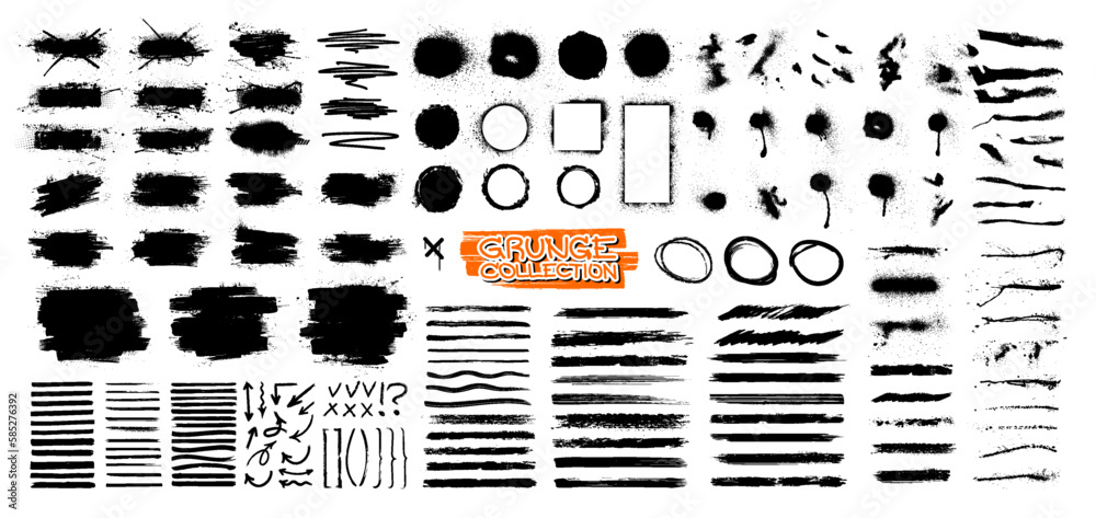 Dried ink strokes, splatter marks, paint streaks, various brushes ...