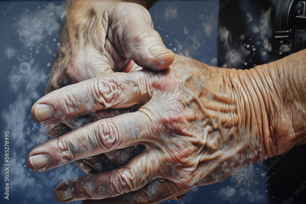 hyper detailed illustration of washing elderly wrinkled hands, made ...