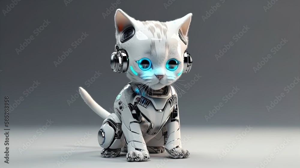 AI Robotic Kitten: Adorable Futuristic Cat Assistant Isolated on Empty ...