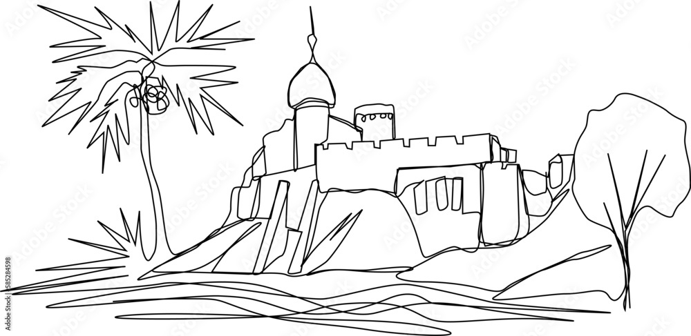 One line art. continues line art. hand-drawn illustration of a desert ...