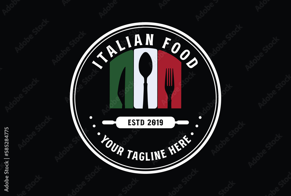 Vintage Retro Italian Flag with Spoon Knife Fork for Cafe Restaurant ...