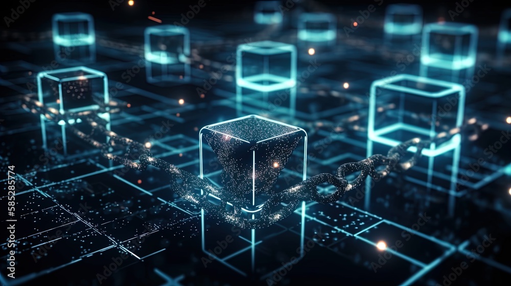 ภาพประกอบสต็อก Blockchain Crypto Network: Connected Data Chains for ...