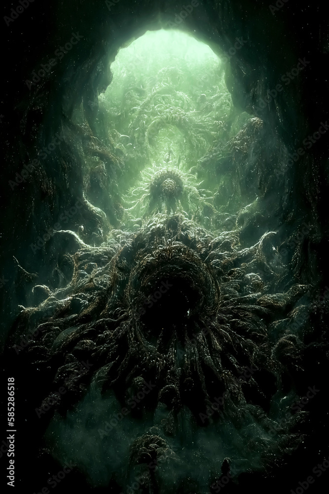 Dark fantasy Halloween art cover of a terrifying giant deformed ...