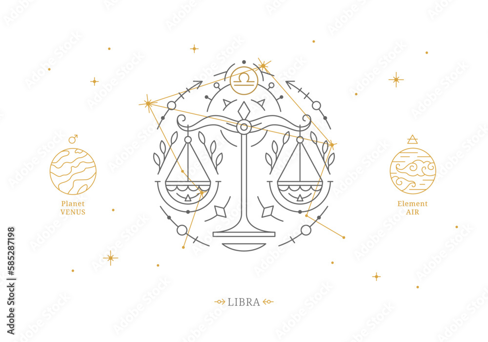 Libra zodiac sign with description of personal features. Astrology ...