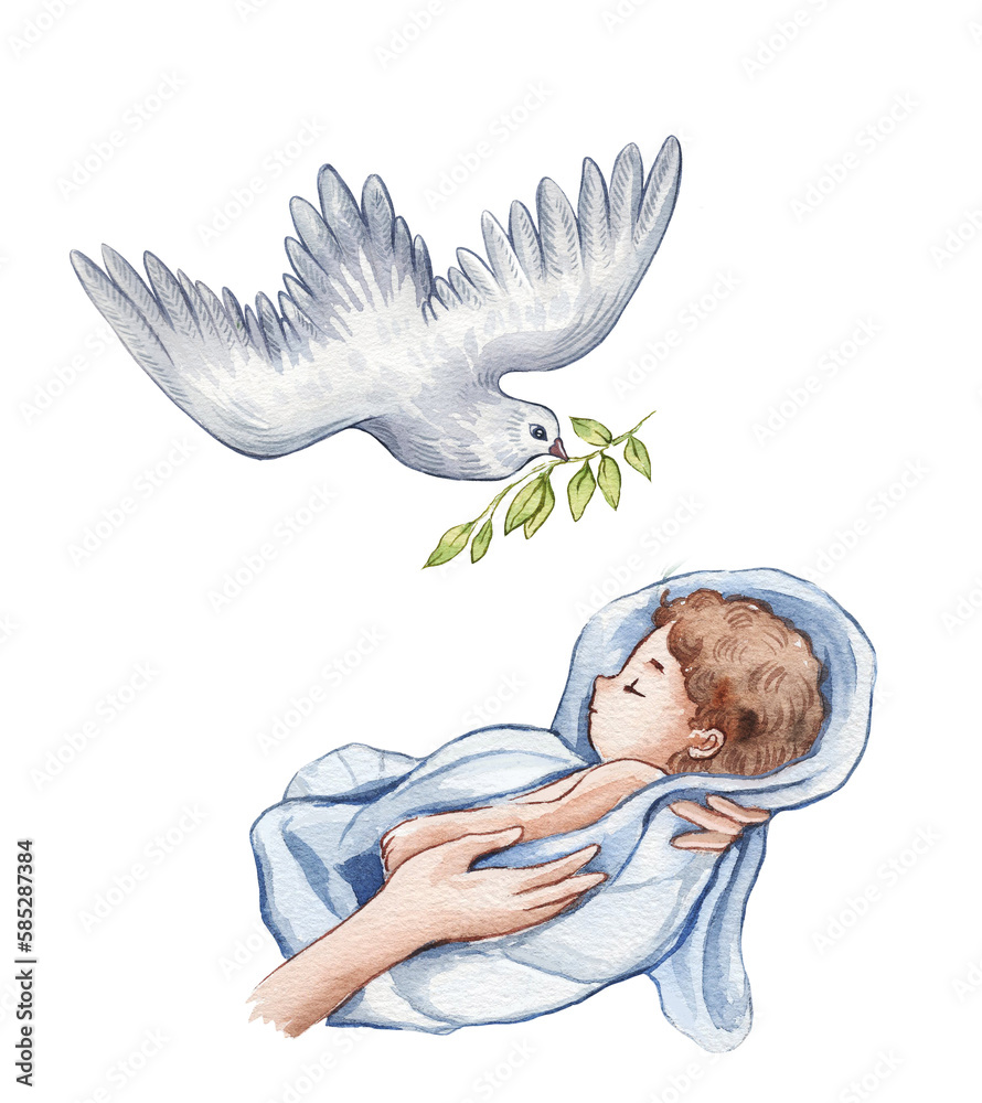 Watercolor Illustration of a Little baby Going Through a Catholic ...