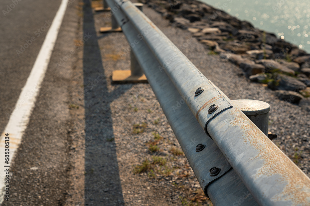 Roadside metal rail barrier structure which is installed on side of the ...