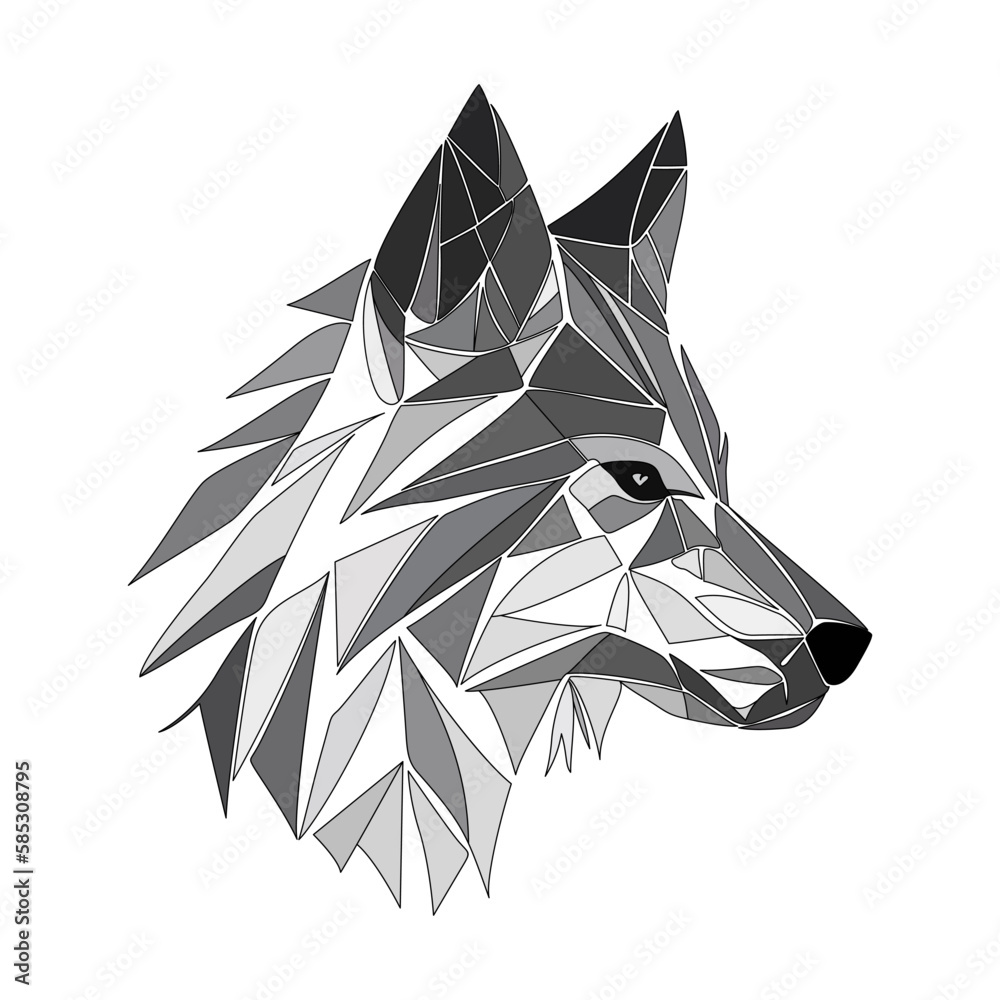 Wolf logo design. Abstract black polygon wolf head. Calm wolf face ...