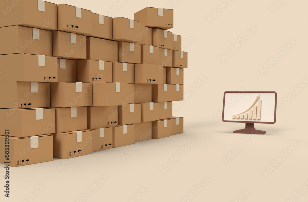 3D Realistic Set of parcels. Template of shopping packages. Cardboard ...