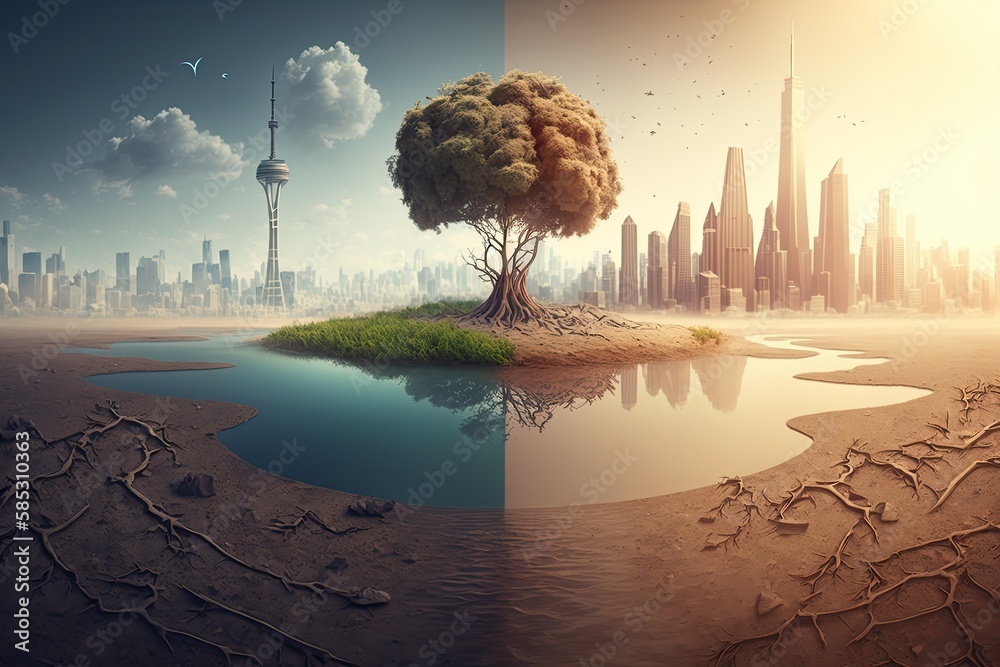 Conceptual of climate change and global warming with melting icebergs ...