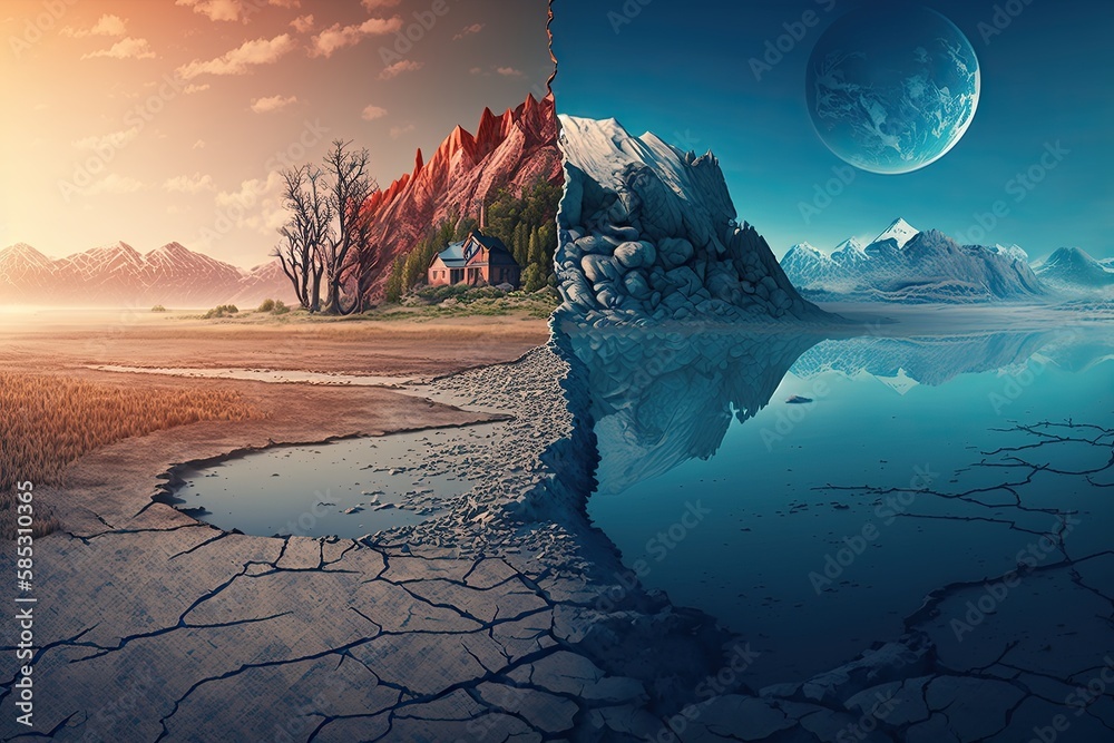 Ilustrace „Conceptual of climate change and global warming with melting ...