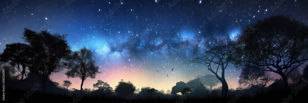 Jungle at night time. Night time in a Jungle with beautiful milkyway ...