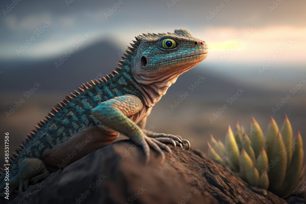 premium portrait of a lizard close up in the sunset, wildlife animals ...