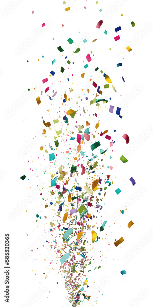 A vibrant burst of multicolored confetti spreads across a transparent ...