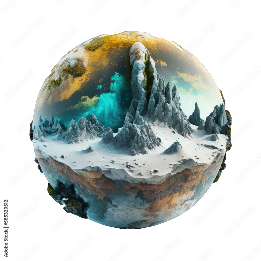 The image features a strikingly detailed and realistic alien planet ...