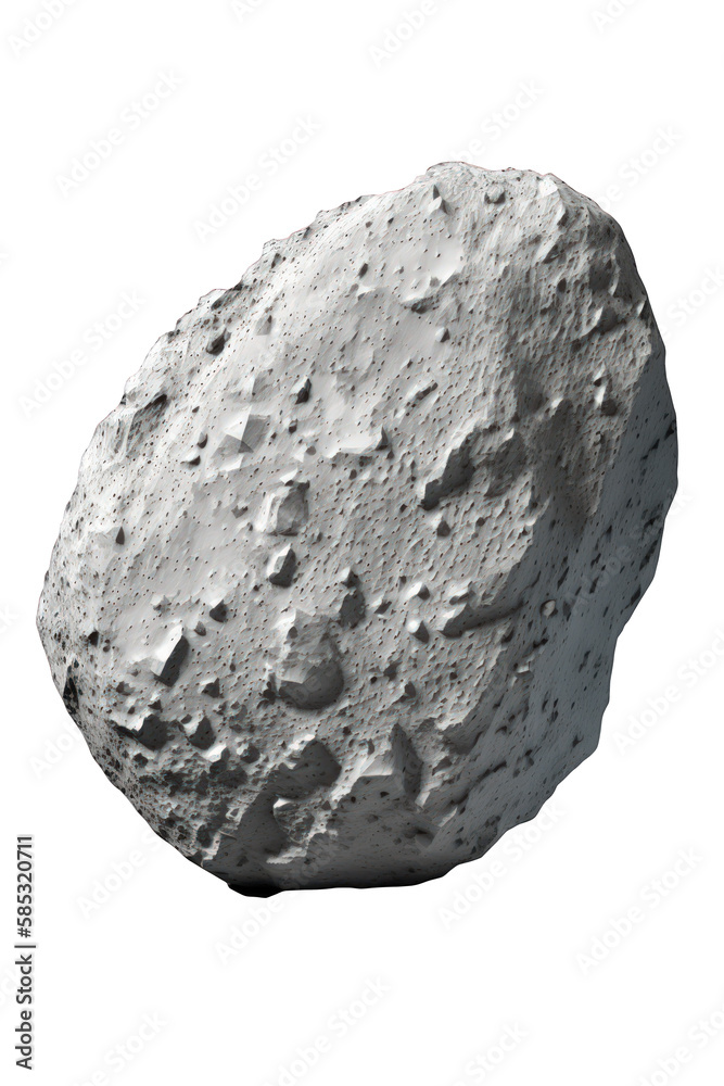 The image depicts a detailed asteroid hovering in space against a ...