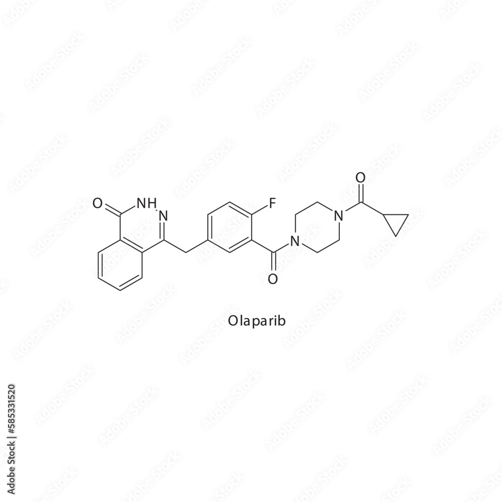 Vecteur Stock Olaparib flat skeletal molecular structure PARP inhibitor ...