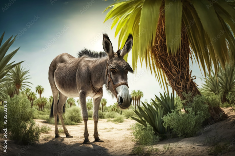 donkey and palm in a premium digital illustration in the forest, wild ...