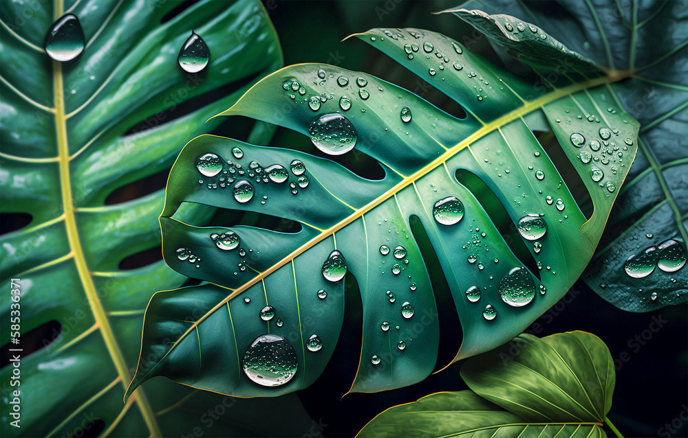 Rainforest Leaves. Generative AI. A digital illustration of realistic tropical rain forest ...