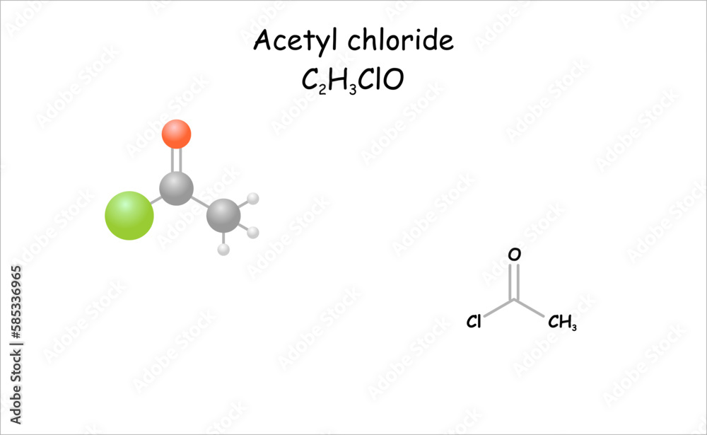 Stylized molecule model/structural formula of acetyl chloride. Stock ...