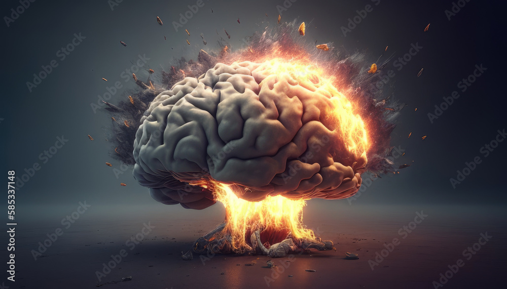 Concept art of a human brain exploding with knowledge and creativity ...