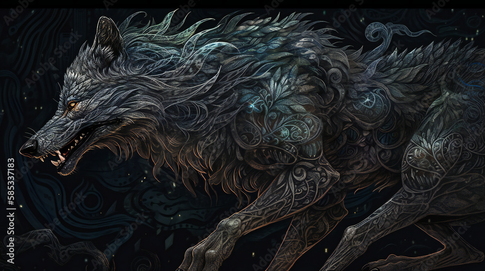 Fenrir, Powerful and Fearsome Wolf of Norse Mythology, generative AI ...