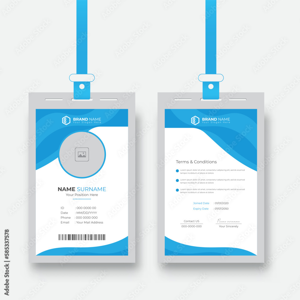 Abstract Blue Clean and professional layout id card design. Corporate ...